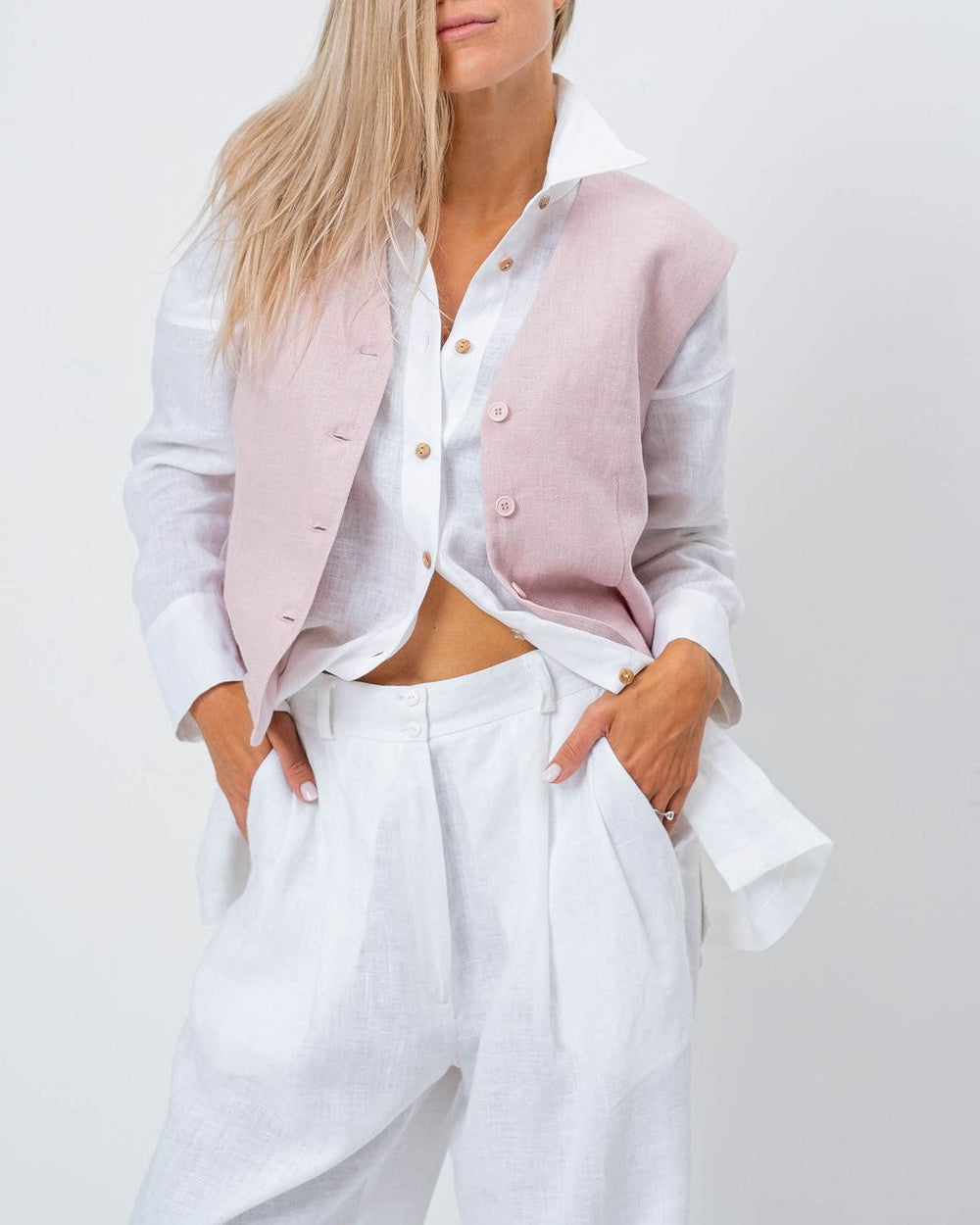 Minimalistic Linen Vest Lena Pink